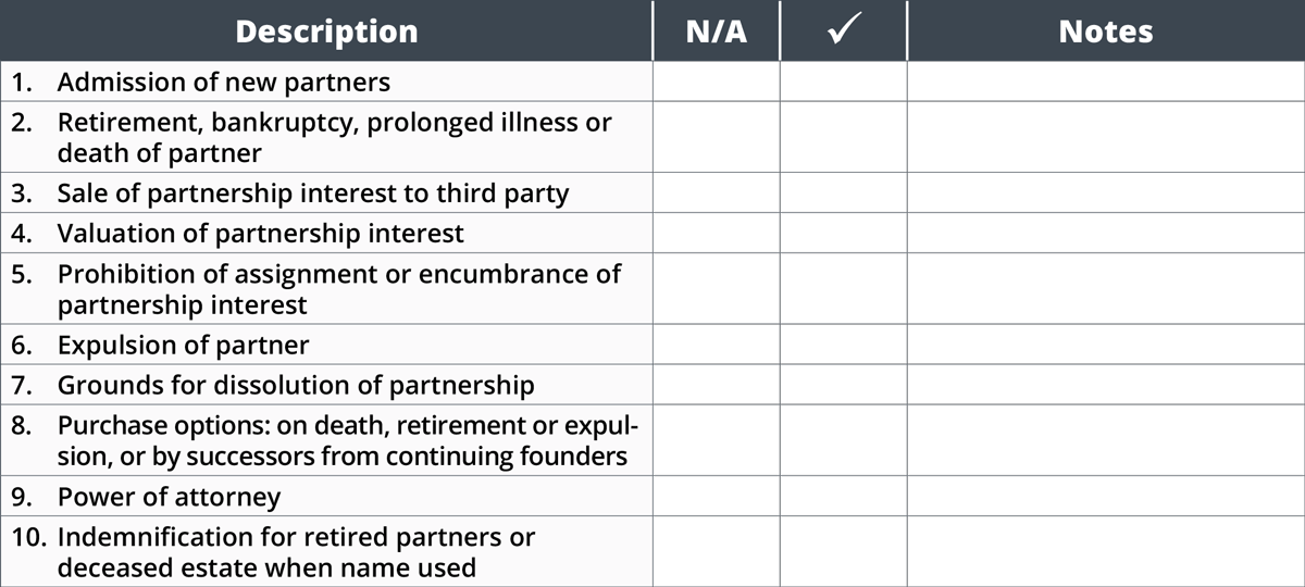Appendix B – Checklist: Issues to Consider for Partnership Agreements ... Appendix B – Checklist: Issues to Consider for Partnership Agreements ...